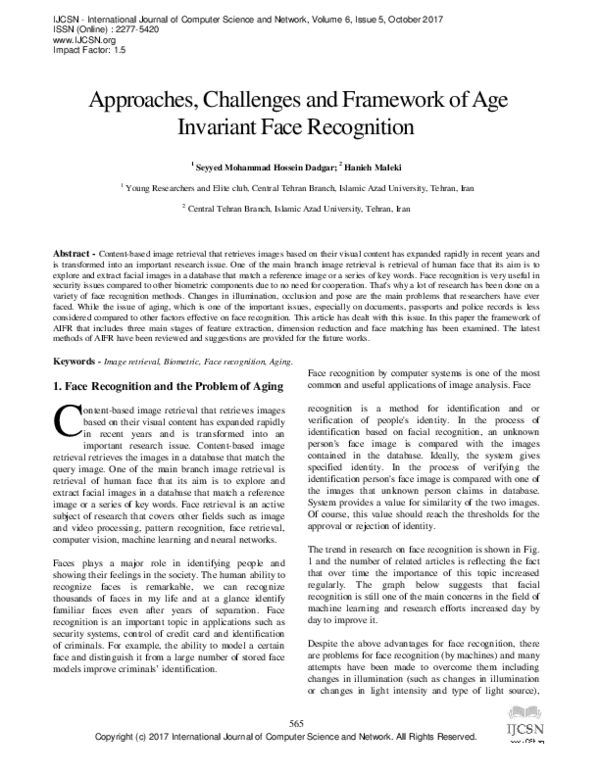 (PDF) Approaches, Challenges and Framework of Age Invariant Face Recognition