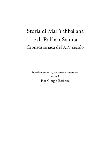 (PDF) Storia di Mar Yahballaha e di Rabban Sauma. Cronaca siriaca del ...