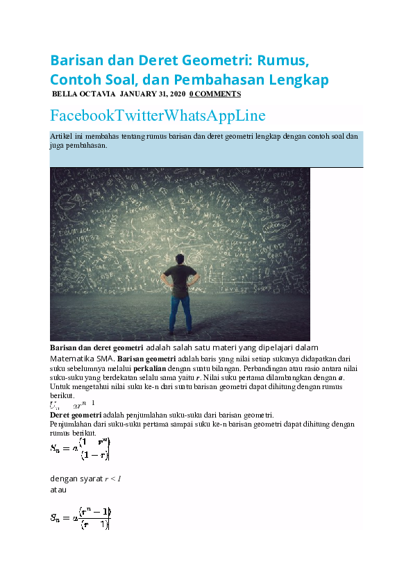(DOC) Barisan dan Deret Geometri: Rumus, Contoh Soal, dan Pembahasan Lengkap