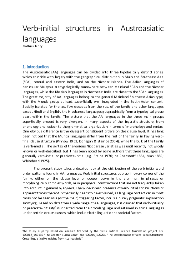 (PDF) Verb-Initial Structures in Austroasiatic Languages