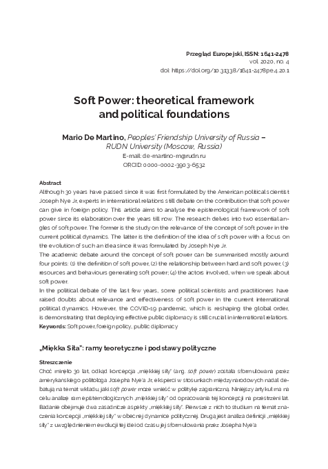(PDF) Soft Power: theoretical framework and political foundations