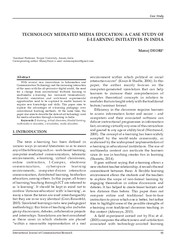 (PDF) TECHNOLOGY MEDIATED MEDIA EDUCATION: A CASE STUDY OF E-LEARNING ...