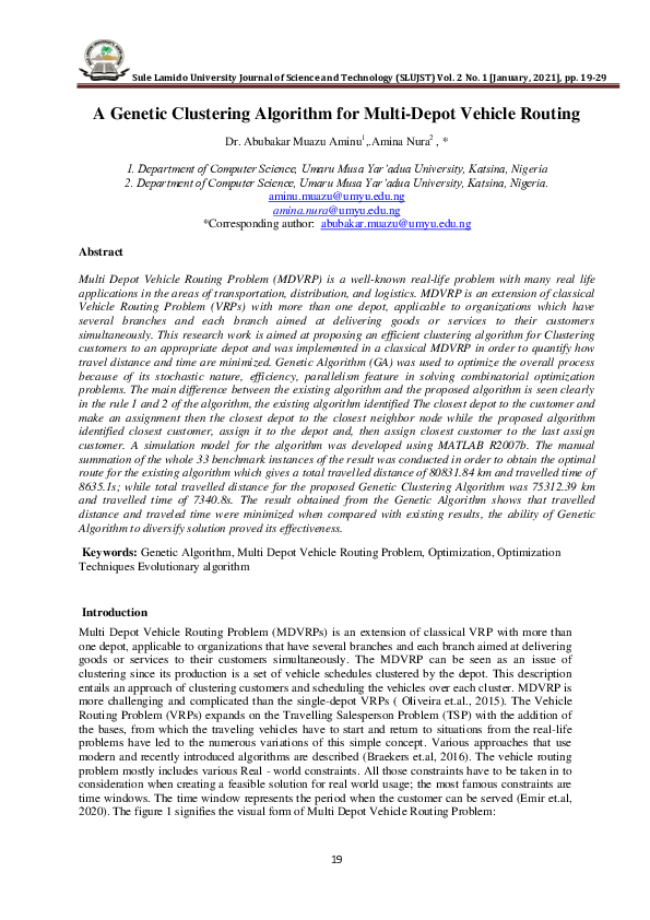 (PDF) A Genetic Clustering Algorithm for Multi-Depot Vehicle Routing