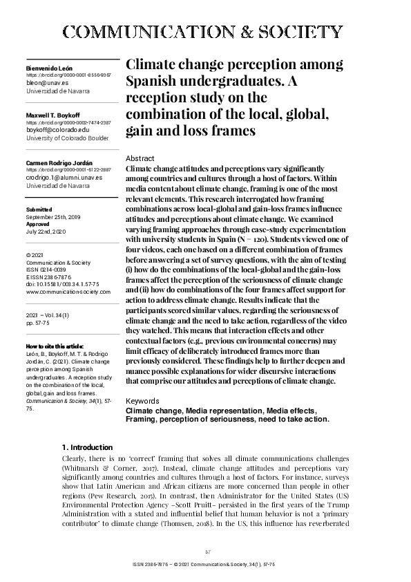(PDF) Climate change perception among Spanish undergraduates. A ...