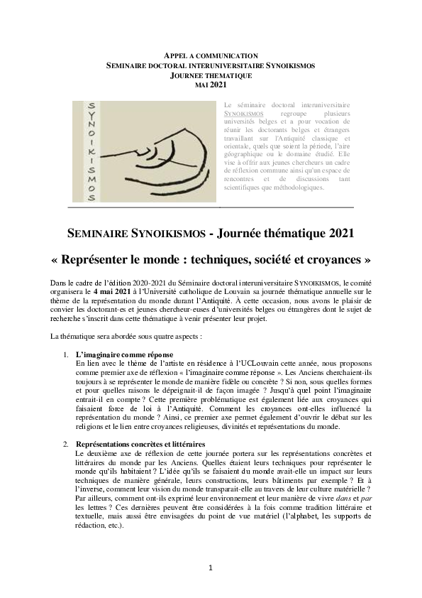 (PDF) Synoikismos Seminar CfP Thématique 2020-2021