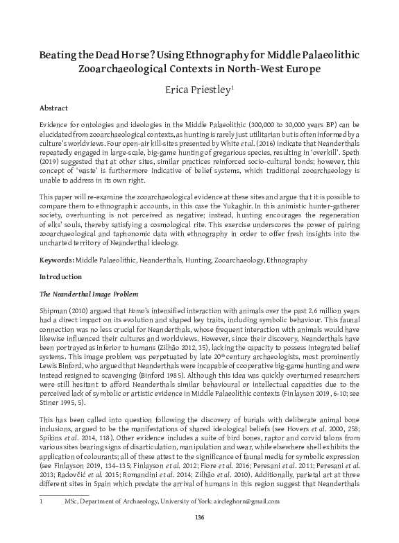 (PDF) Beating the Dead Horse? Using Ethnography for Middle Palaeolithic ...