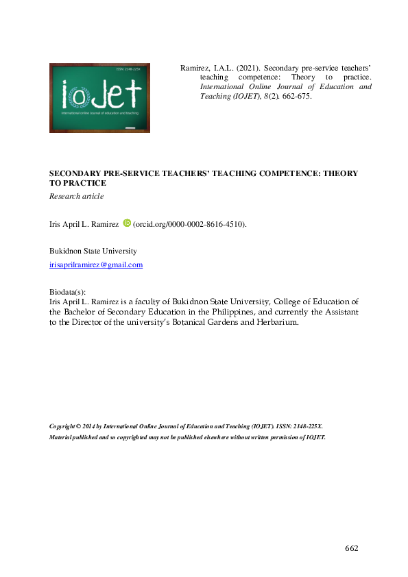 (PDF) Secondary pre-service teachers' teaching competence: Theory to practice
