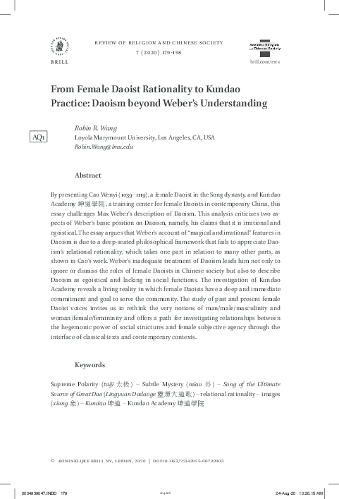 (PDF) From Female Daoist Rationality to Kundao Practice: Daoism beyond ...