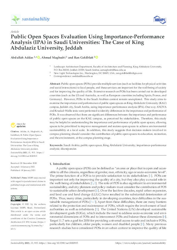 (PDF) Public Open Spaces Evaluation Using Importance-Performance ...