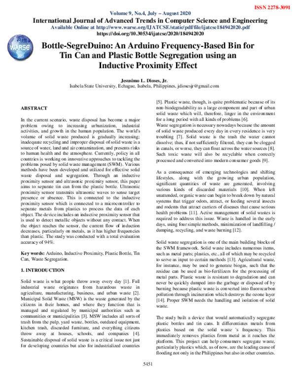(PDF) Bottle-SegreDuino: An Arduino Frequency-Based Bin for Tin Can and ...