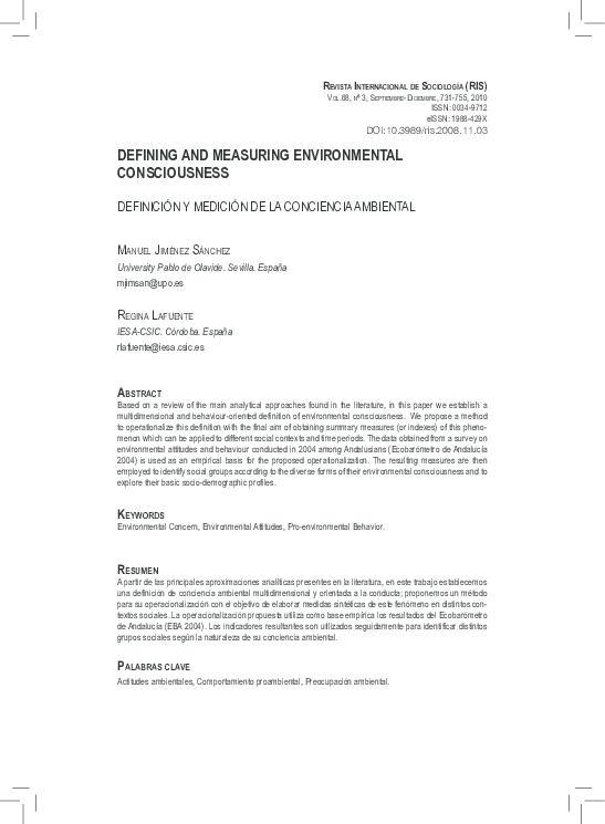 (PDF) Defining and measuring environmental consciousness