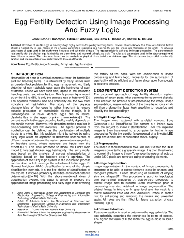 Pdf Egg Fertility Detection Using Image Processing And Fuzzy Logic