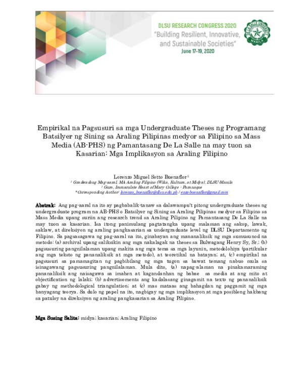 (PDF) Empirikal na Pagsusuri sa mga Undergraduate Theses ng Programang ...