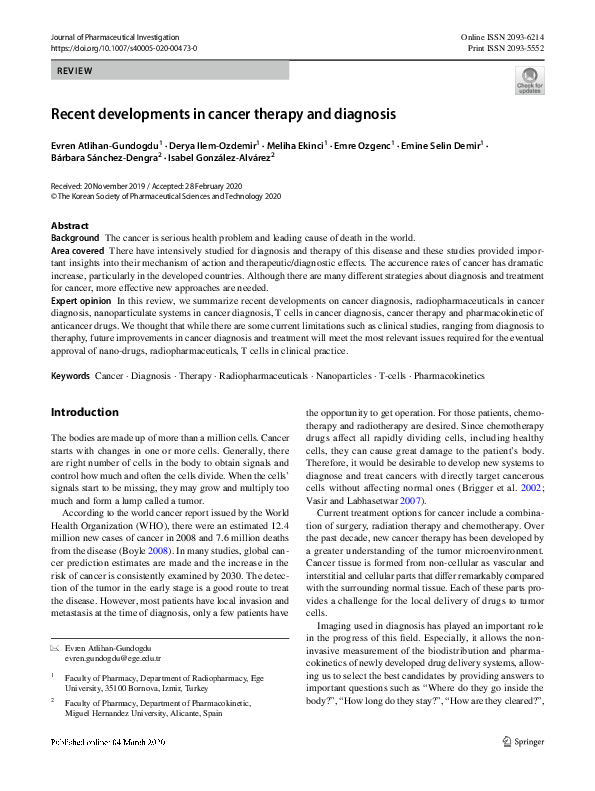 (PDF) Recent developments in cancer therapy and diagnosis