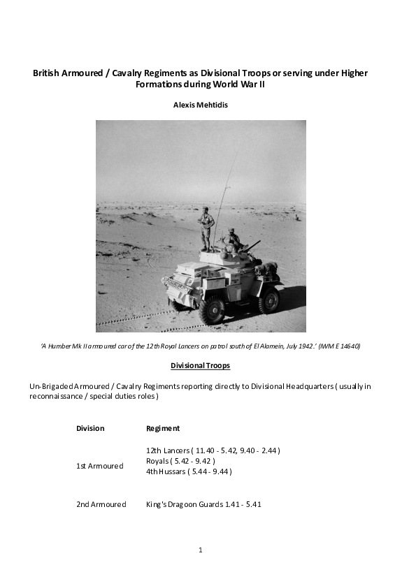 (PDF) British Armoured Cavalry Regiments as Divisional Troops or ...