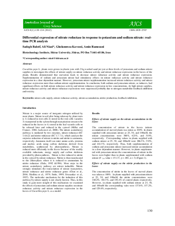 (PDF) Differential expression of nitrate reductase in response to ...