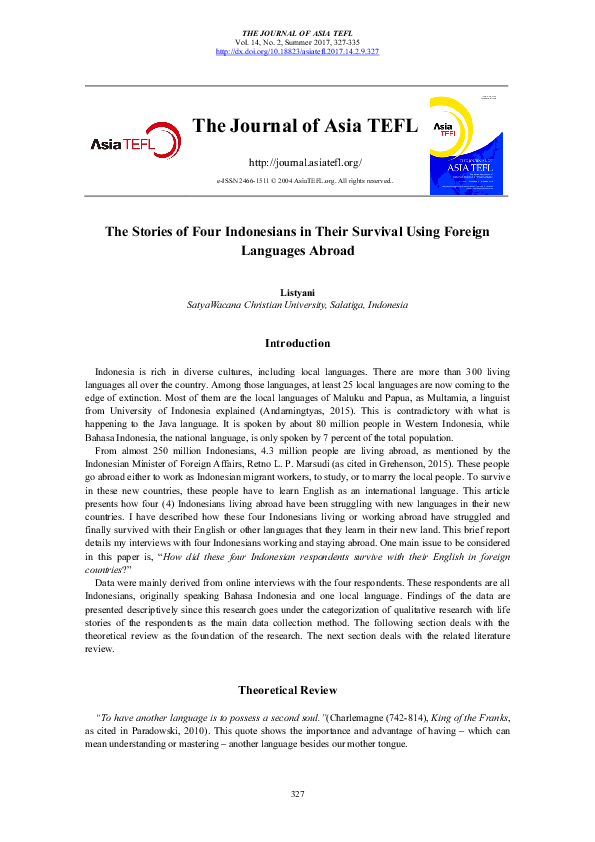 (PDF) The Journal of Asia TEFL The Stories of Four Indonesians in Their ...