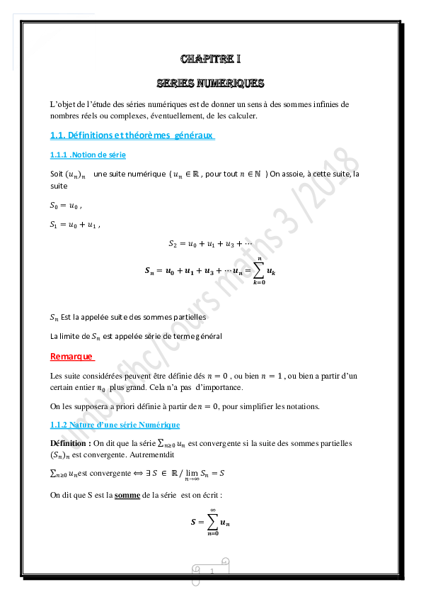 (PDF) CHAPITRE I SERIES NUMERIQUES