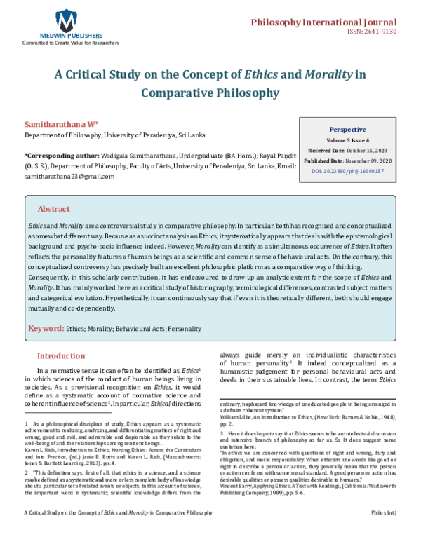(PDF) A Critical Study on the Concept of Ethics and Morality in ...