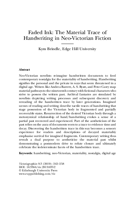(PDF) Faded Ink: The Material Trace of Handwriting in Neo-Victorian Fiction