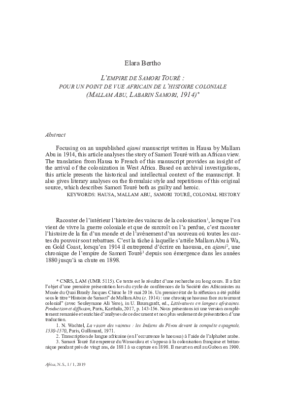 (PDF) L’empire de Samori Touré : pour un point de vue africain de l ...