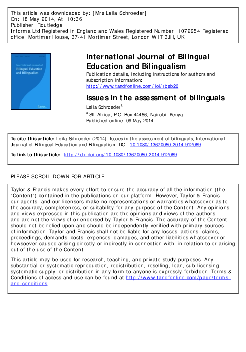(PDF) Issues in the assessment of bilingualism