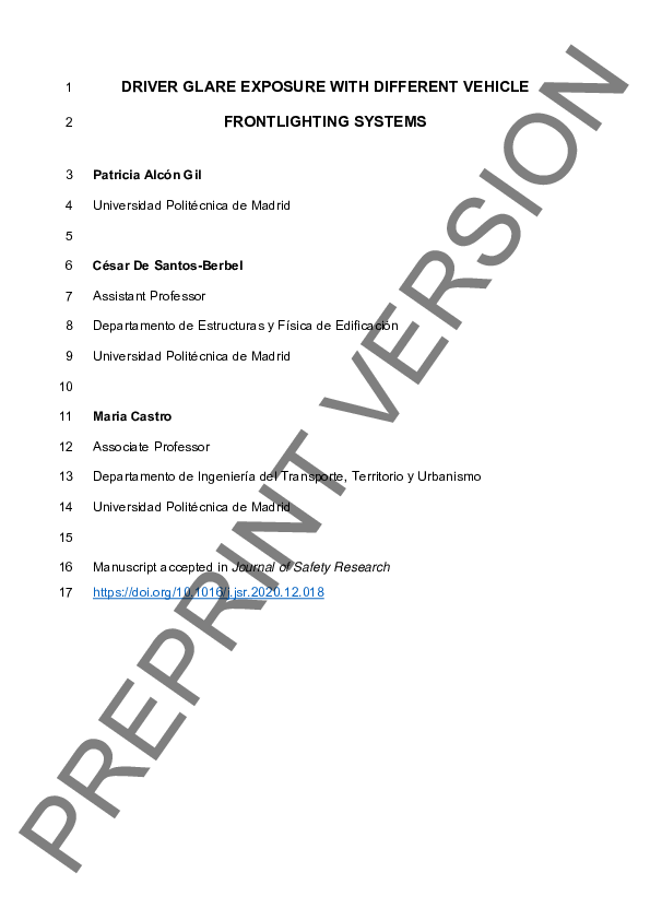 (PDF) Driver glare exposure with different vehicle frontlighting systems