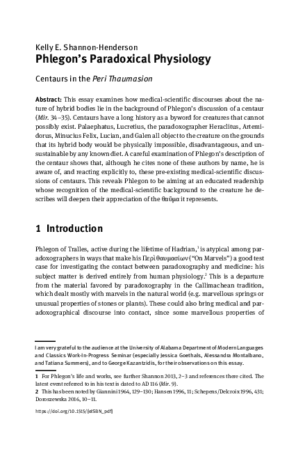 (PDF) Phlegon’s Paradoxical Physiology: Centaurs in the Peri Thaumasion