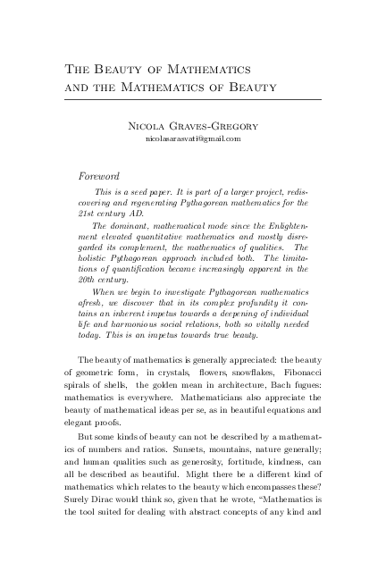 (PDF) The Beauty of Mathematics and the Mathematics of Beauty