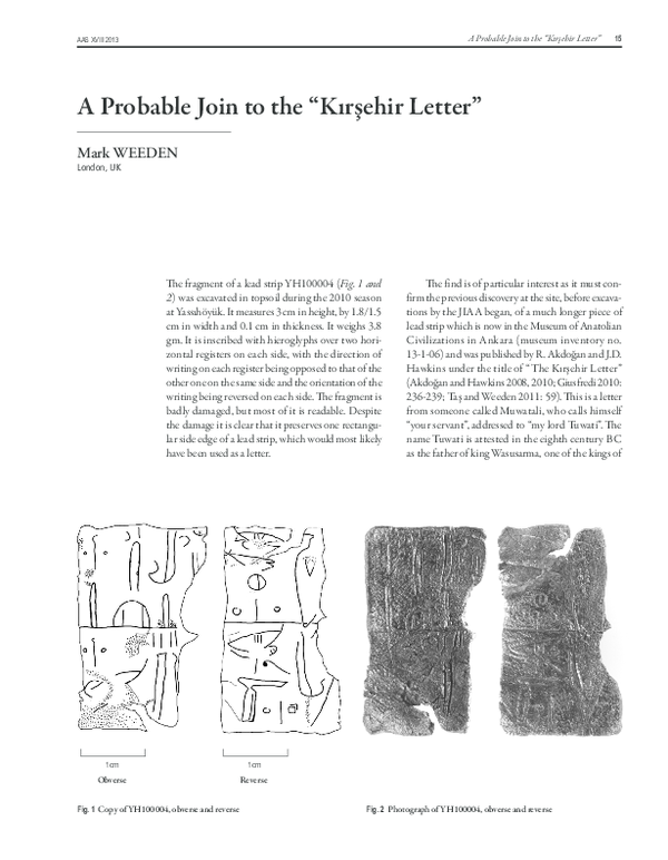 (PDF) A Probable Join to the "Kırşehir Letter" | Mark Weeden - Academia.edu