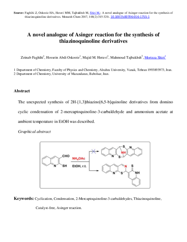 (PDF) A novel analogue of Asinger reaction for the synthesis of ...