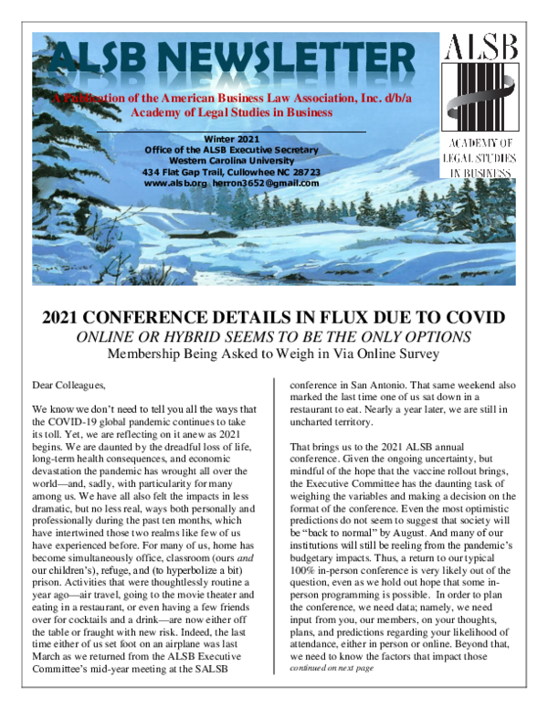 (PDF) Bashar H. Malkawi, ALSB NEWSLETTER 2021