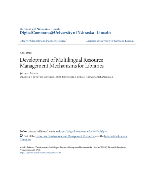 (PDF) Development of Multilingual Resource Management Mechanisms for Libraries
