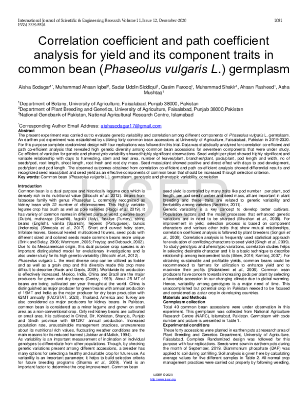 Pdf Correlation Coefficient And Path Coefficient Analysis For Yield