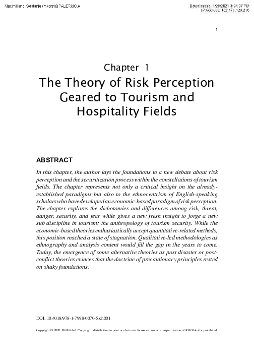 (PDF) The Theory of Risk Perception Geared to Tourism and Hospitality ...