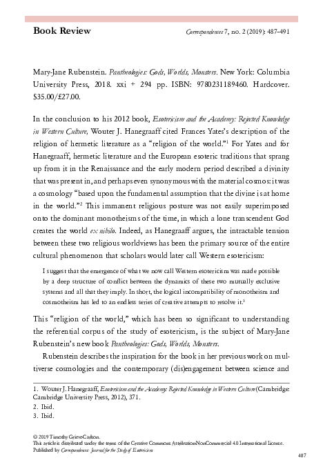 (PDF) Review of Pantheologies: Gods, Worlds, and Monsters by Mary-Jane ...