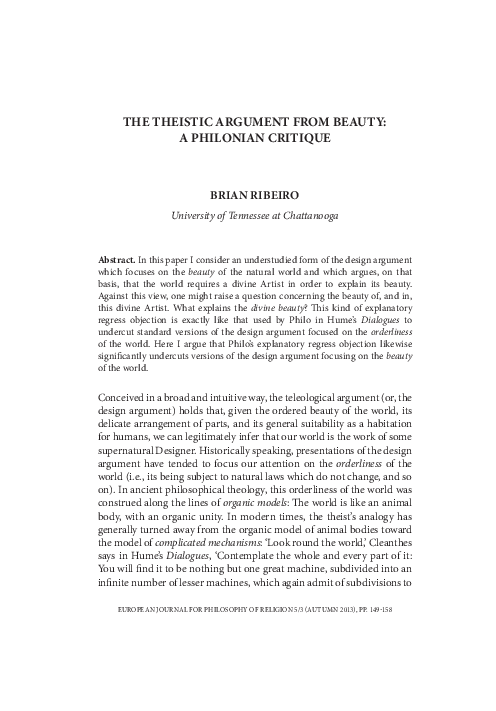 (PDF) The Theistic Argument from Beauty: A Philonian Critique