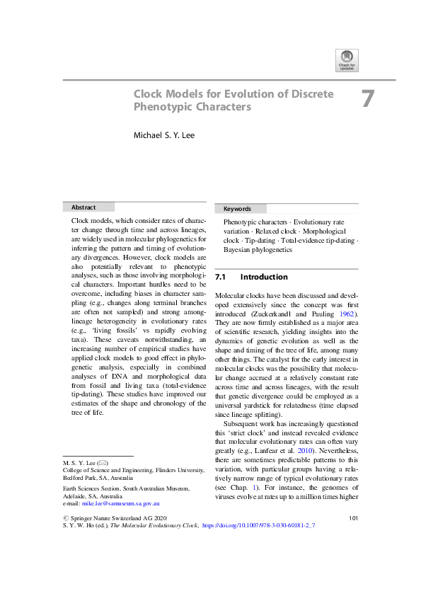 (PDF) Clock Models for Evolution of Discrete Phenotypic Characters