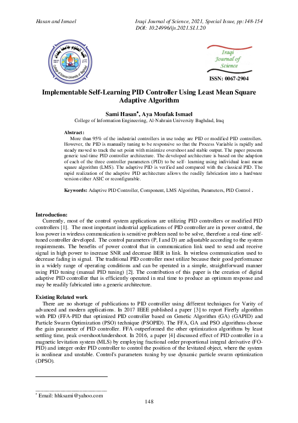 Pdf Implementable Self Learning Pid Controller Using Least Mean Square Adaptive Algorithm