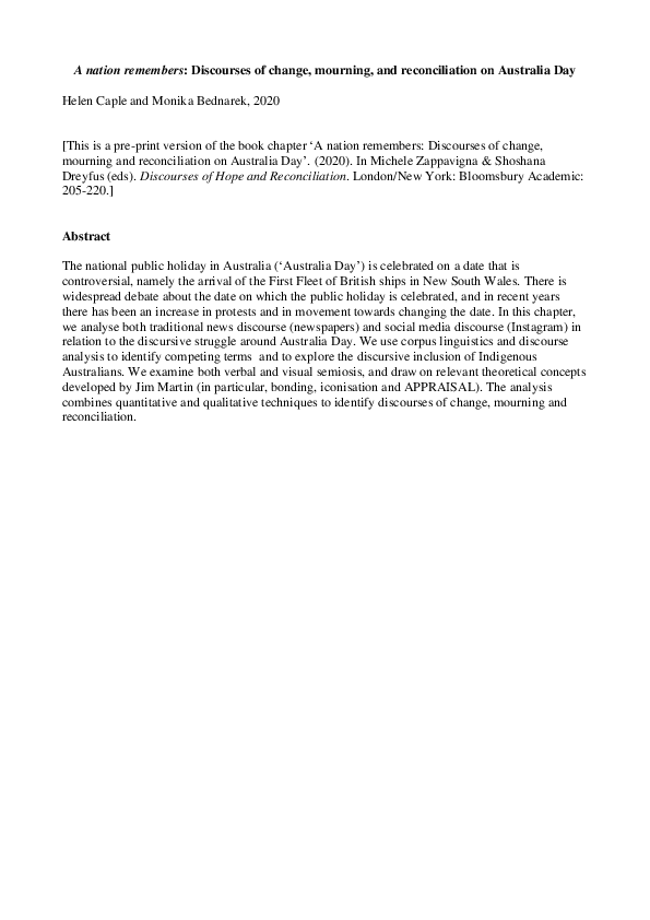 (PDF) (2020), A nation remembers: Discourses of change, mourning, and ...