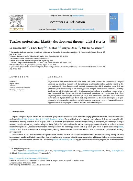 (PDF) Teacher professional identity development through digital stories