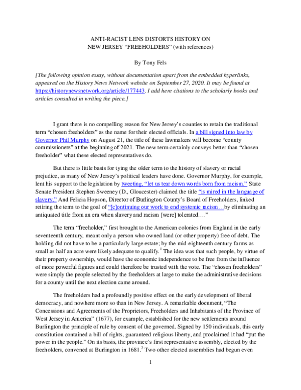 (PDF) ANTI-RACIST LENS DISTORTS HISTORY ON NEW JERSEY "FREEHOLDERS ...