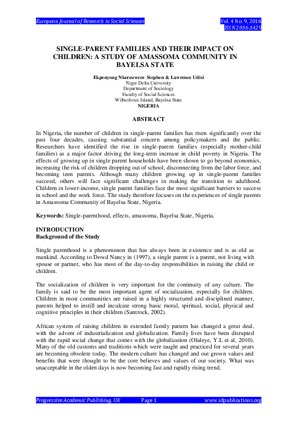(PDF) SINGLE-PARENT FAMILIES AND THEIR IMPACT ON CHILDREN: A STUDY OF ...