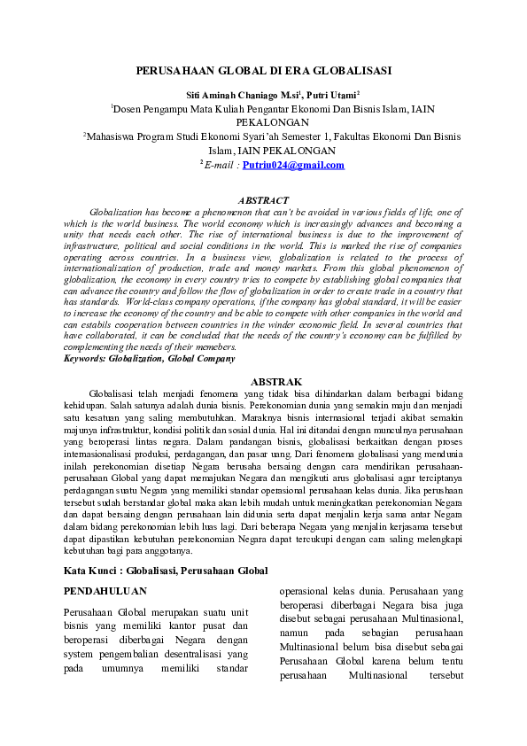 (DOC) PERUSAHAAN GLOBAL DI ERA GLOBALISASI