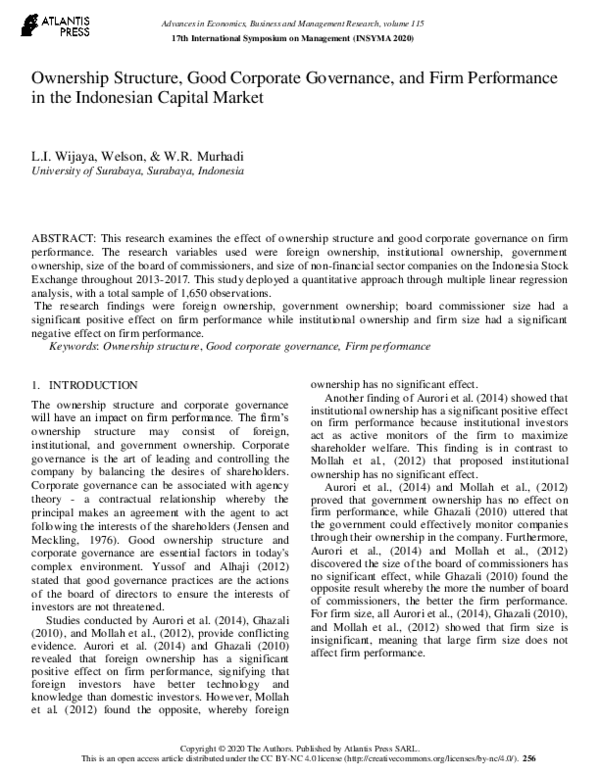 (PDF) Ownership Structure, Good Corporate Governance, and Firm Performance in the Indonesian ...