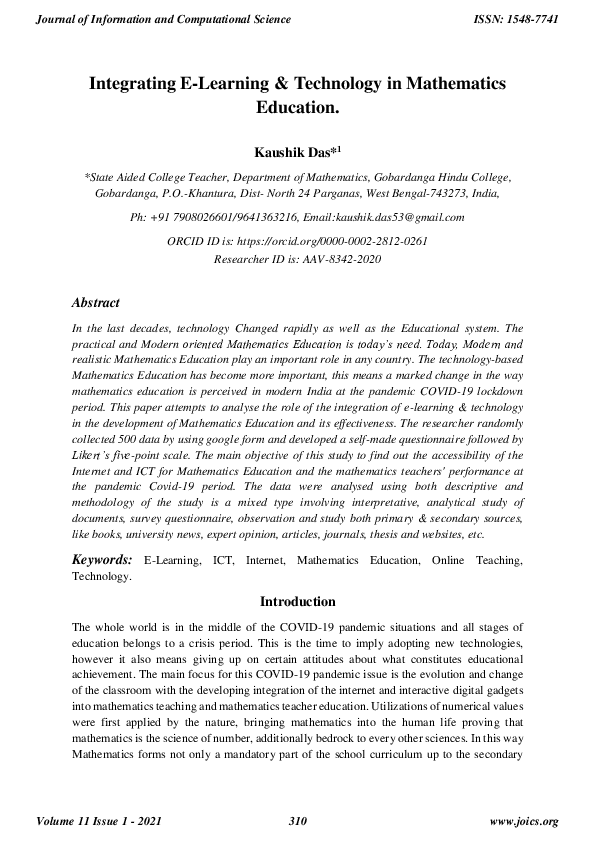(PDF) Integrating E-Learning & Technology in Mathematics Education.