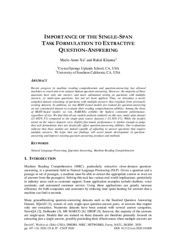 Pdf Importance Of The Single Span Task Formulation To Extractive Question Answering