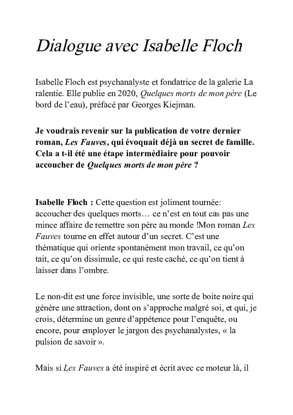 Dialogue avec Isabelle Floch