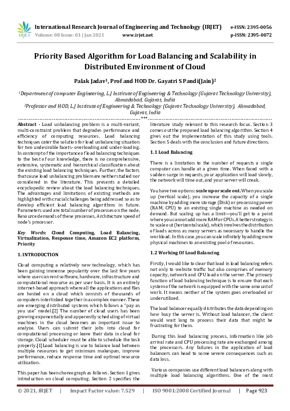 (PDF) IRJET- Priority Based Algorithm for Load Balancing and Scalability in Distributed ...