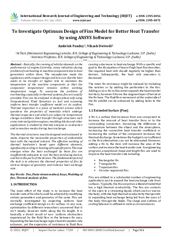 (PDF) IRJET- To Investigate Optimum Design of Fins Model for Better ...